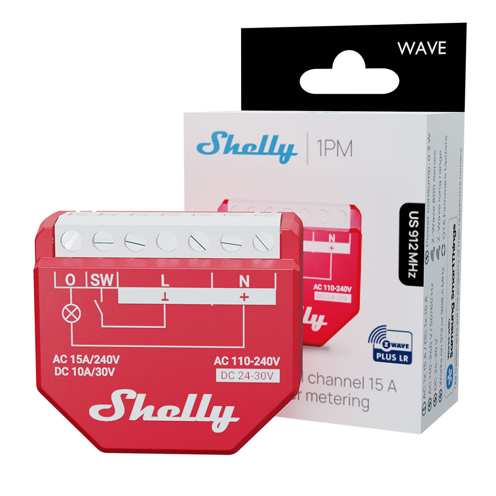Shelly Wave 1PM US LR UL | Z-Wave Smart Relay with Power Metering ...